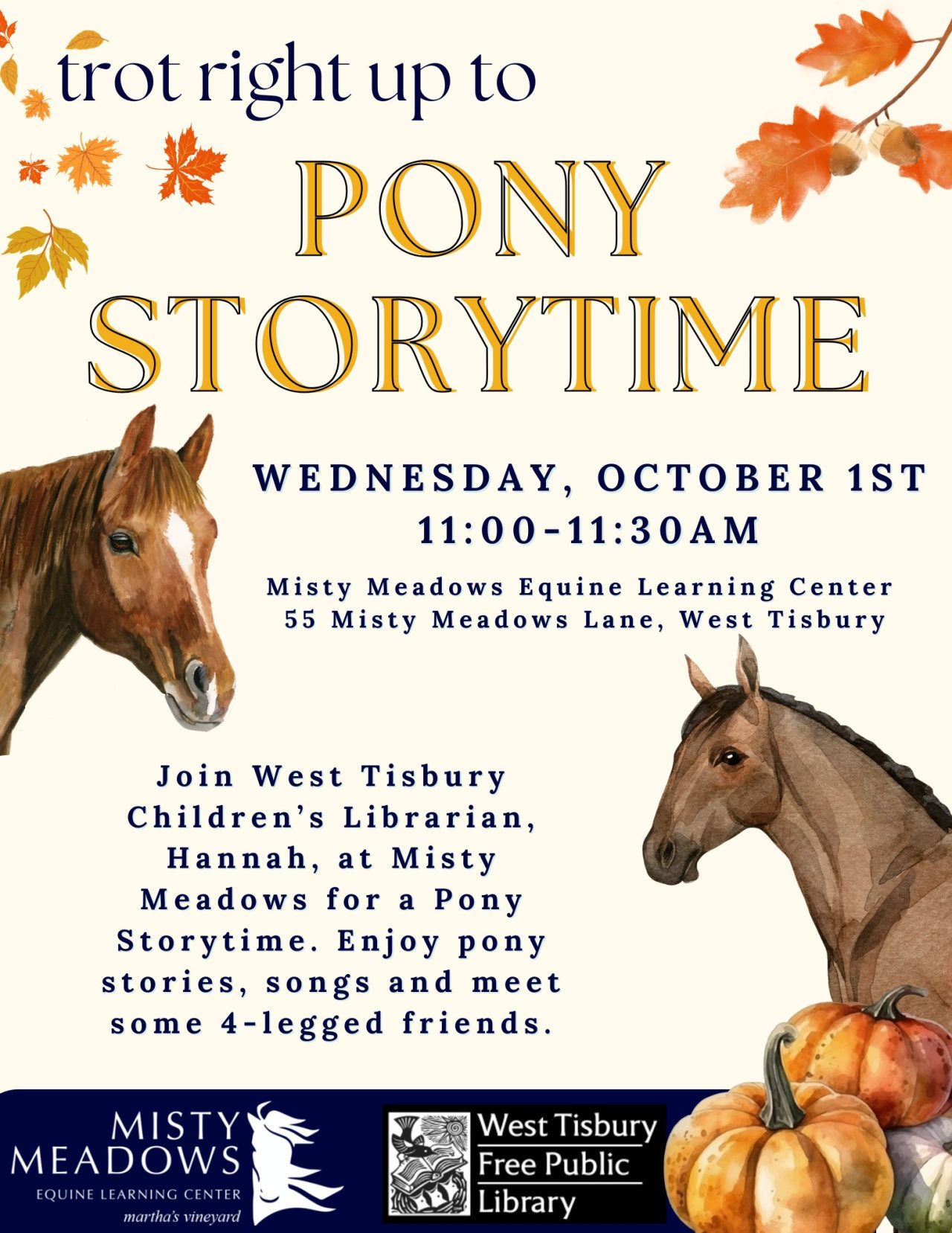 Pony Storytime at Misty Meadows | West Tisbury Public Library